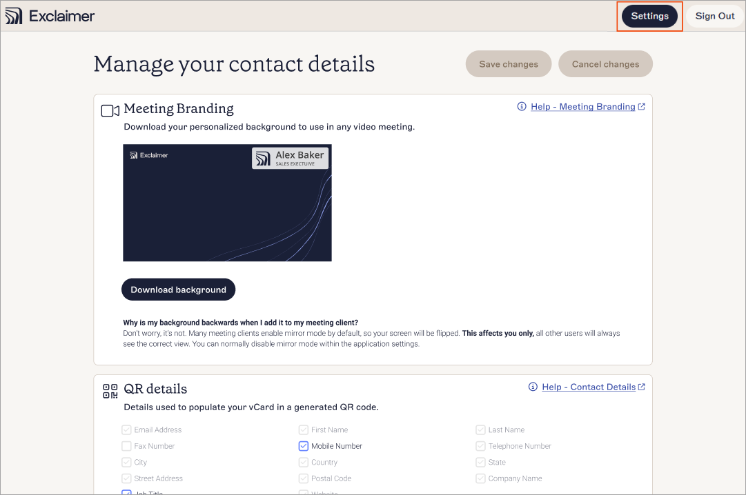 Gestionar configuraciones para detalles de contacto editables por el usuario – Base de ...
